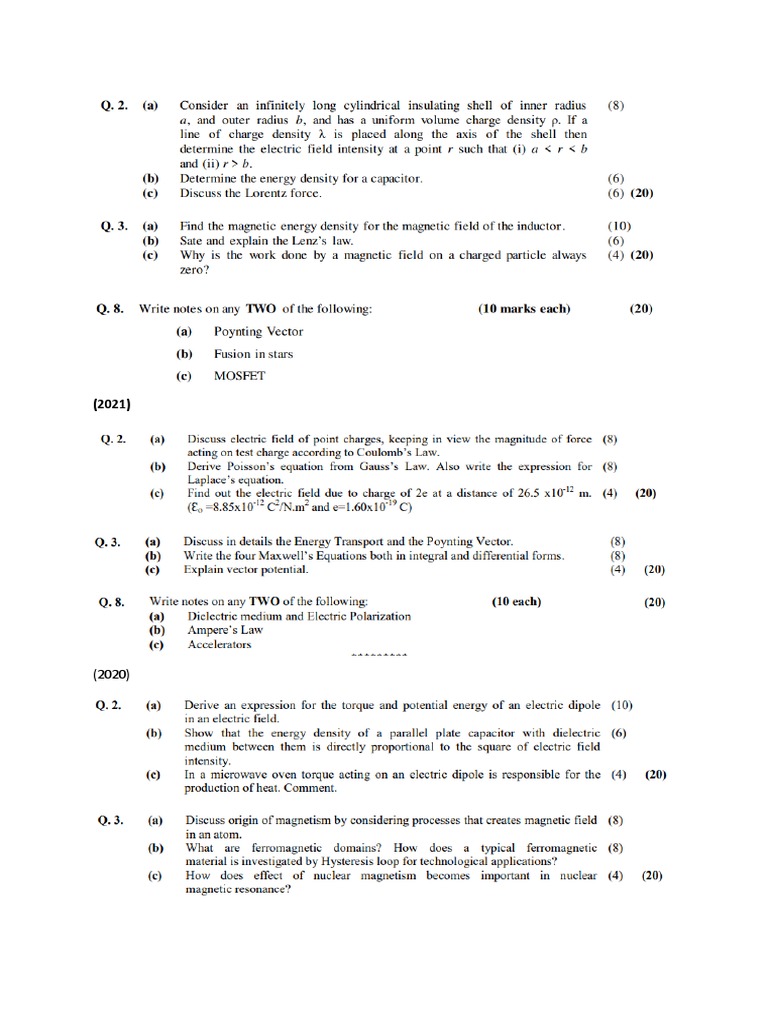Electricity and Magnetism Past Papers | PDF