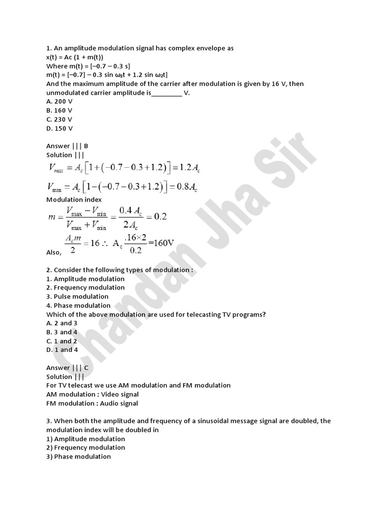 Mega Mock Test - Analog Communication - CJ Sir | PDF | Frequency ...