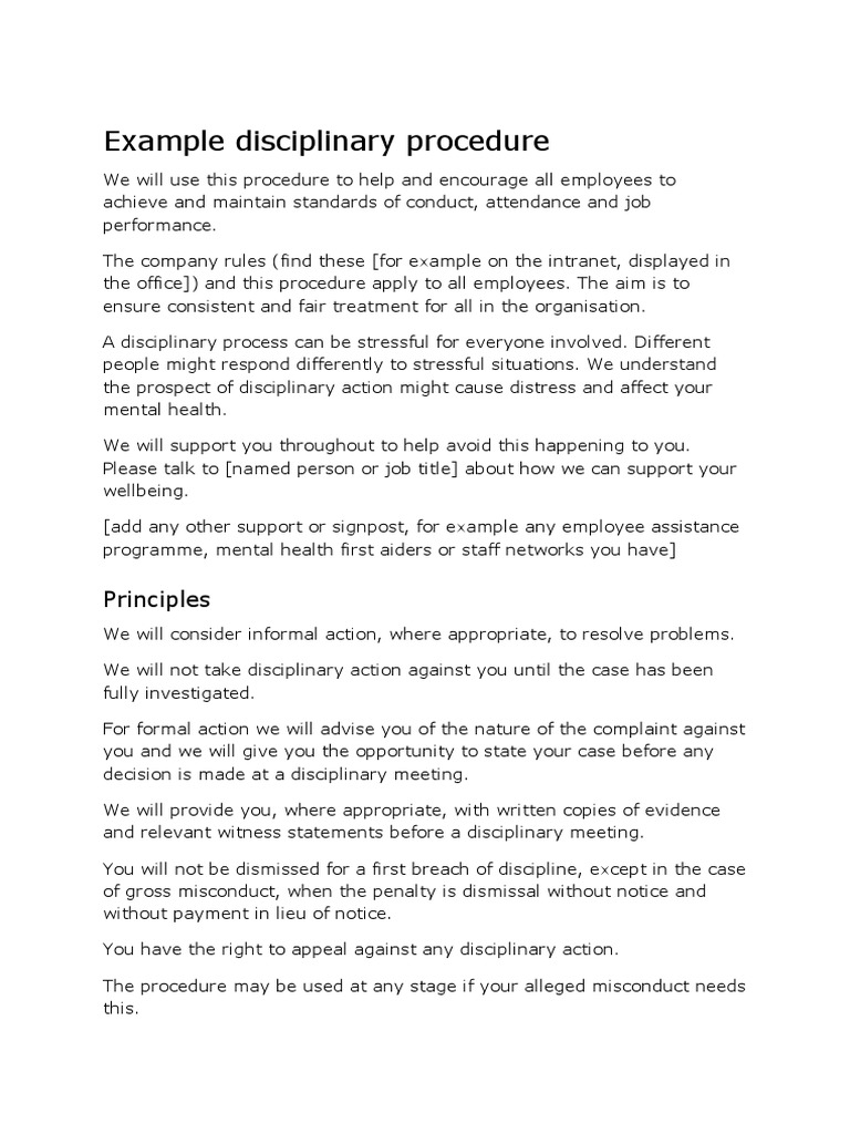 example-disciplinary-procedure-template | PDF | Disciplines | Employment