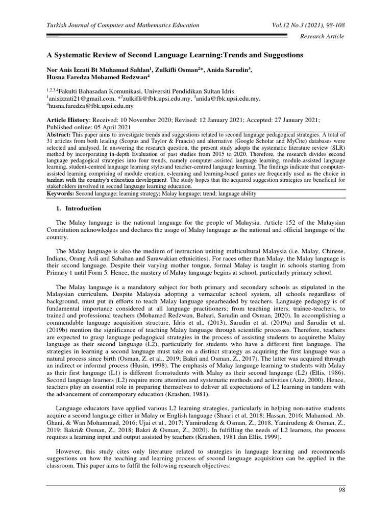 15 Correspondence Scopus DR Zulkifli & Anis Sahlan Turqomat | PDF | Teaching Method | Second ...