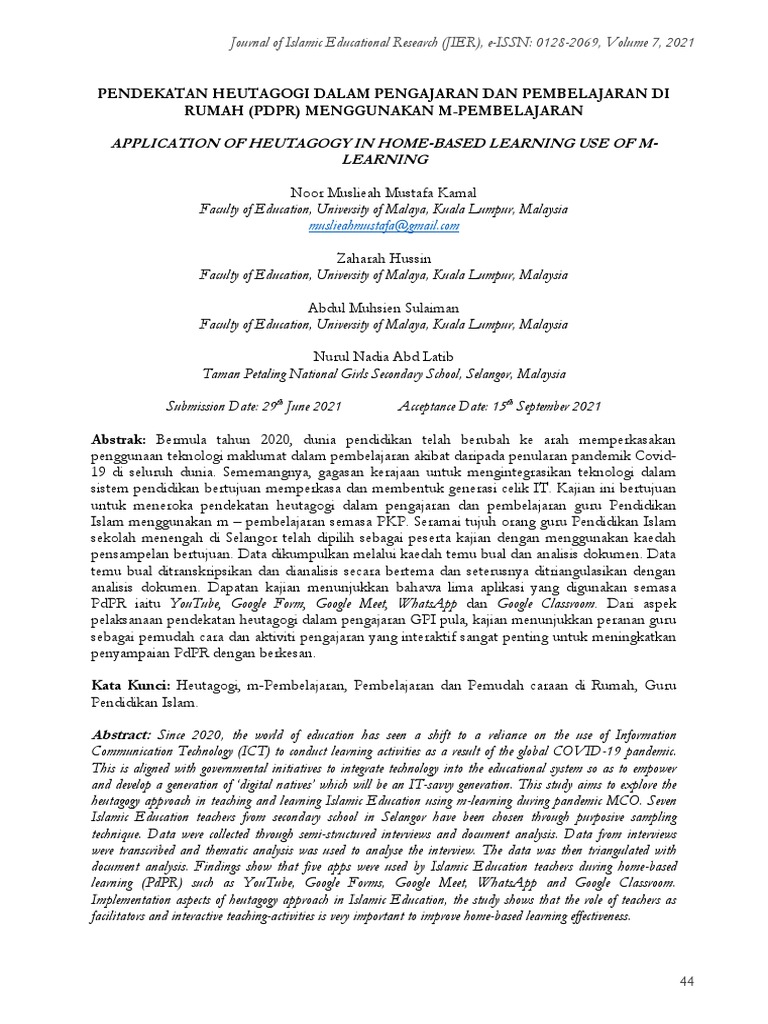 Journal of Islamic Educational Research (JIER), e-ISSN: 0128-2069, Volume 7, 2021 | PDF