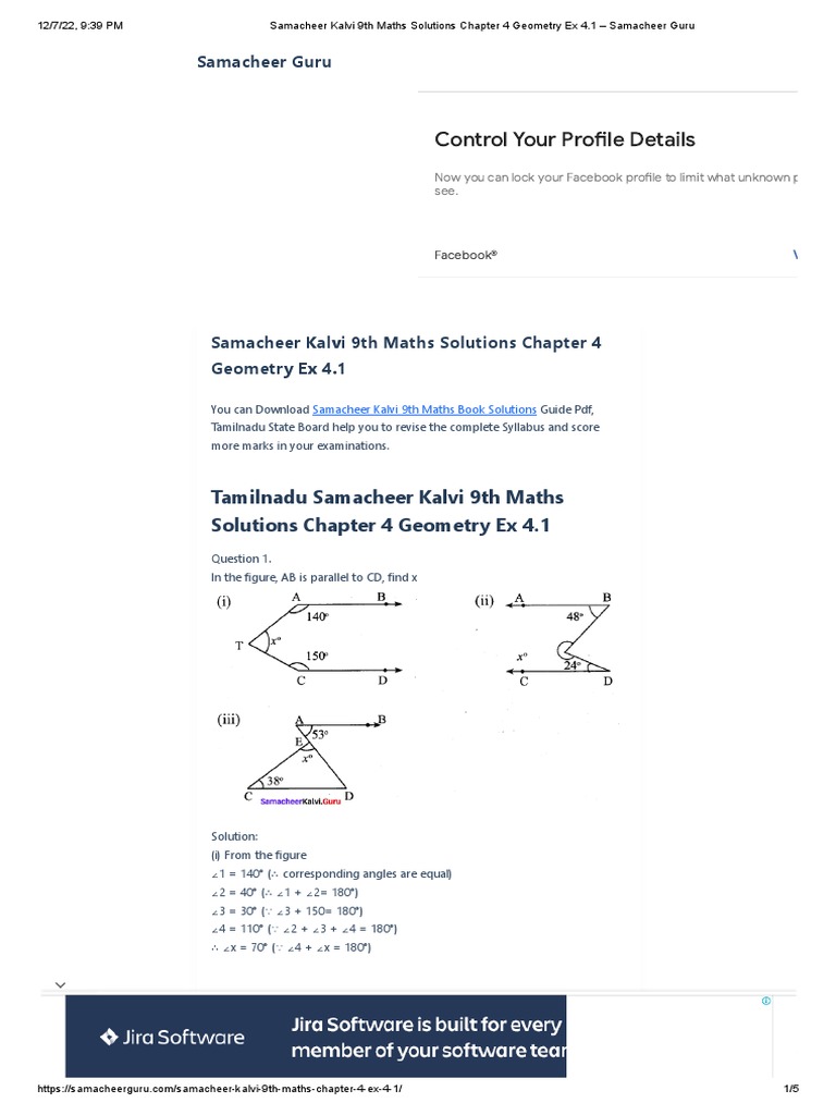 Samacheer Kalvi 9th Maths Solutions Chapter 4 Geometry Ex 4.1 - Samacheer Guru | PDF | Triangle ...