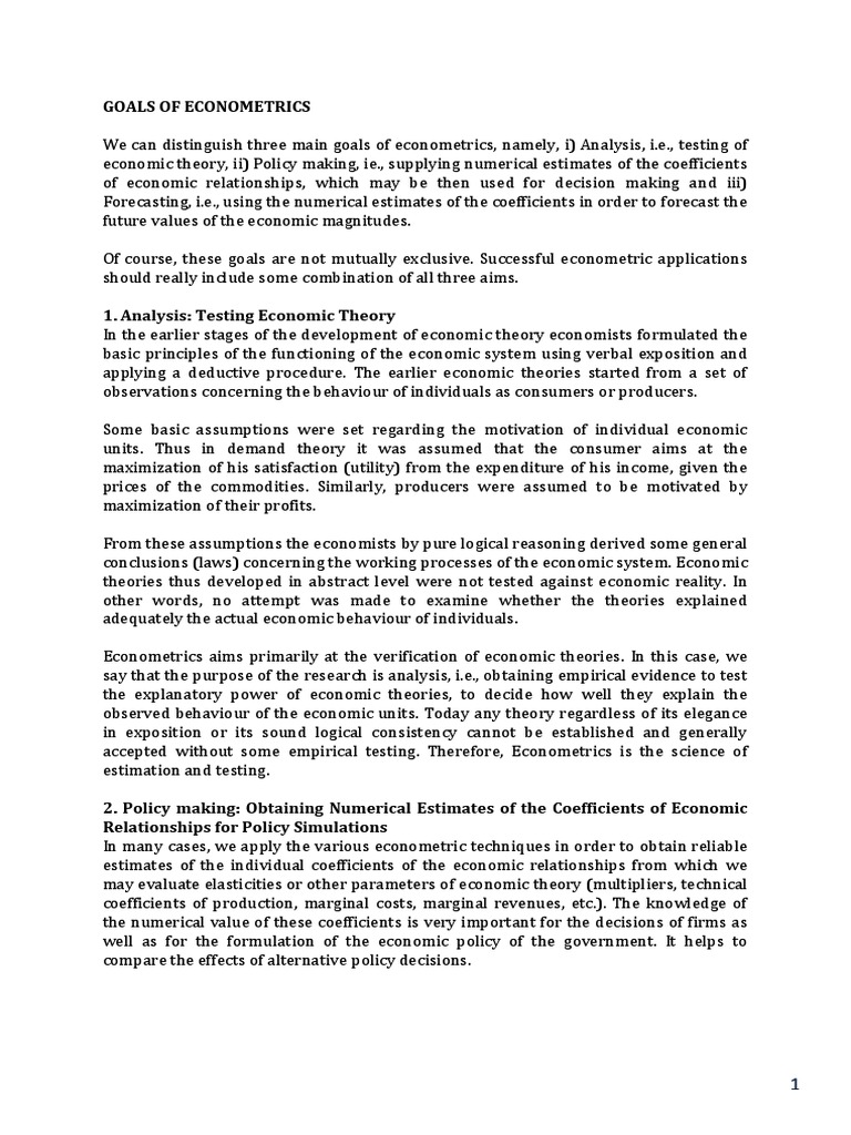 Goals of Econometrics | PDF | Economics | Elasticity (Economics)