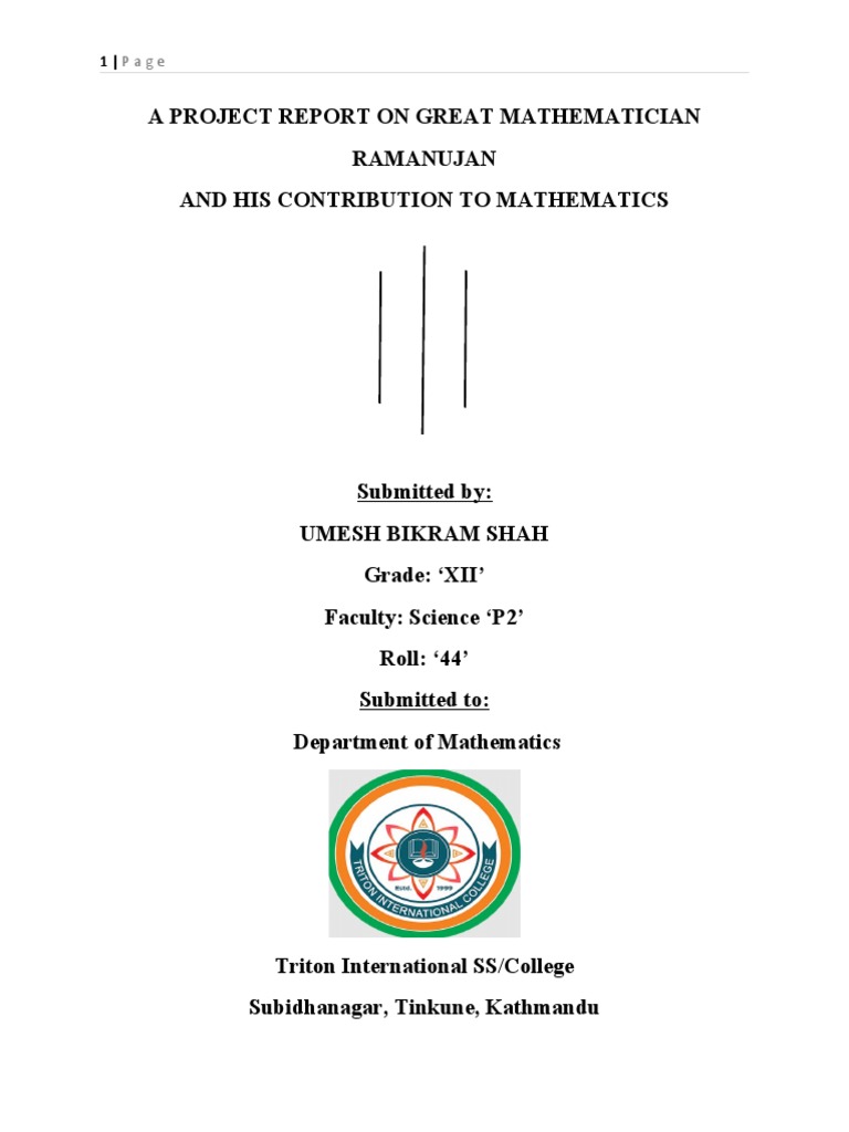 A Project Report On Great Mathematician | PDF