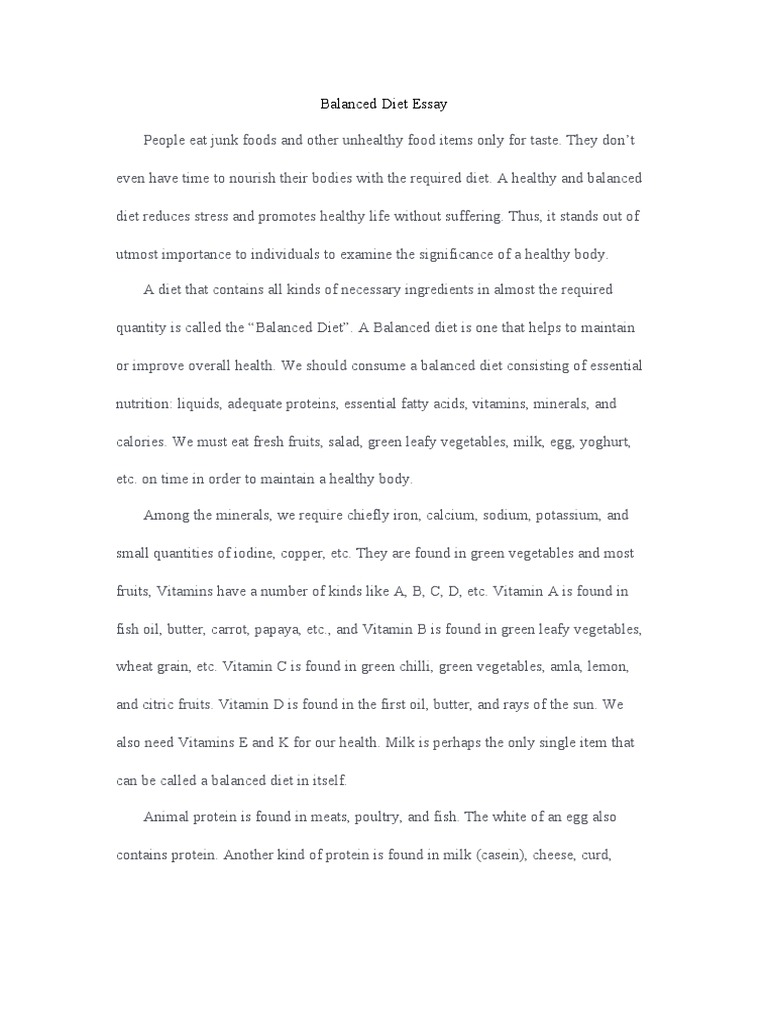 Balanced Diet Essay | Download Free PDF | Healthy Diet | Diet (Nutrition)