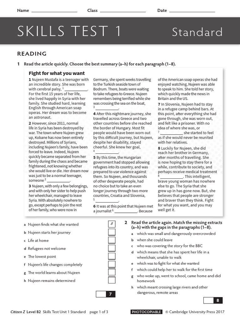 Skills Test Standard - Unit 01 | PDF