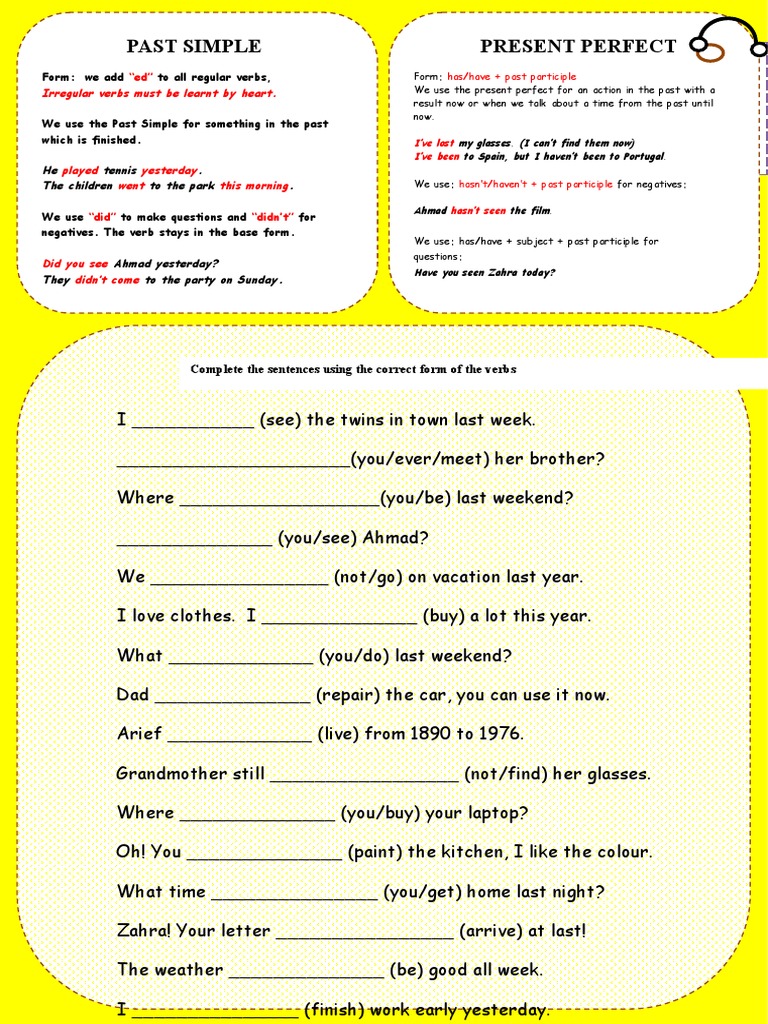 Soal Simple Past Dan Present Perfect Tense | PDF | Verb | Syntax