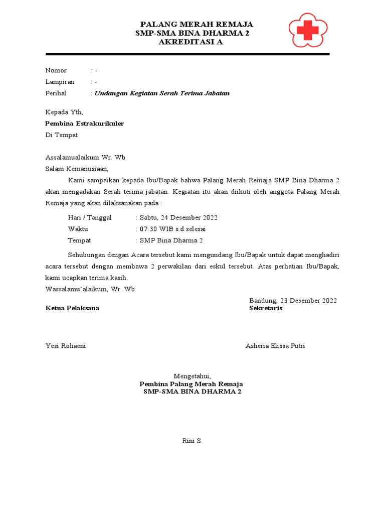 Contoh Undangan Latihan Gabungan PMR WIR | PDF