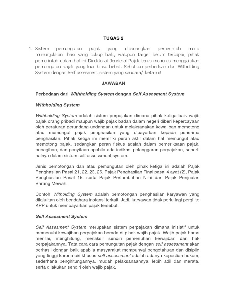 Sistem Pajak: Withholding vs Self Assessment | PDF | Pengelolaan ...