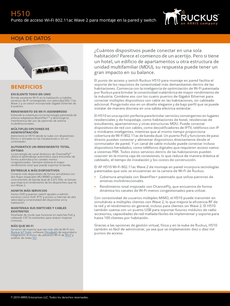 RUCKUS H510 Data Sheet - Spanish | PDF | Ieee 802.11 | Punto de acceso ...