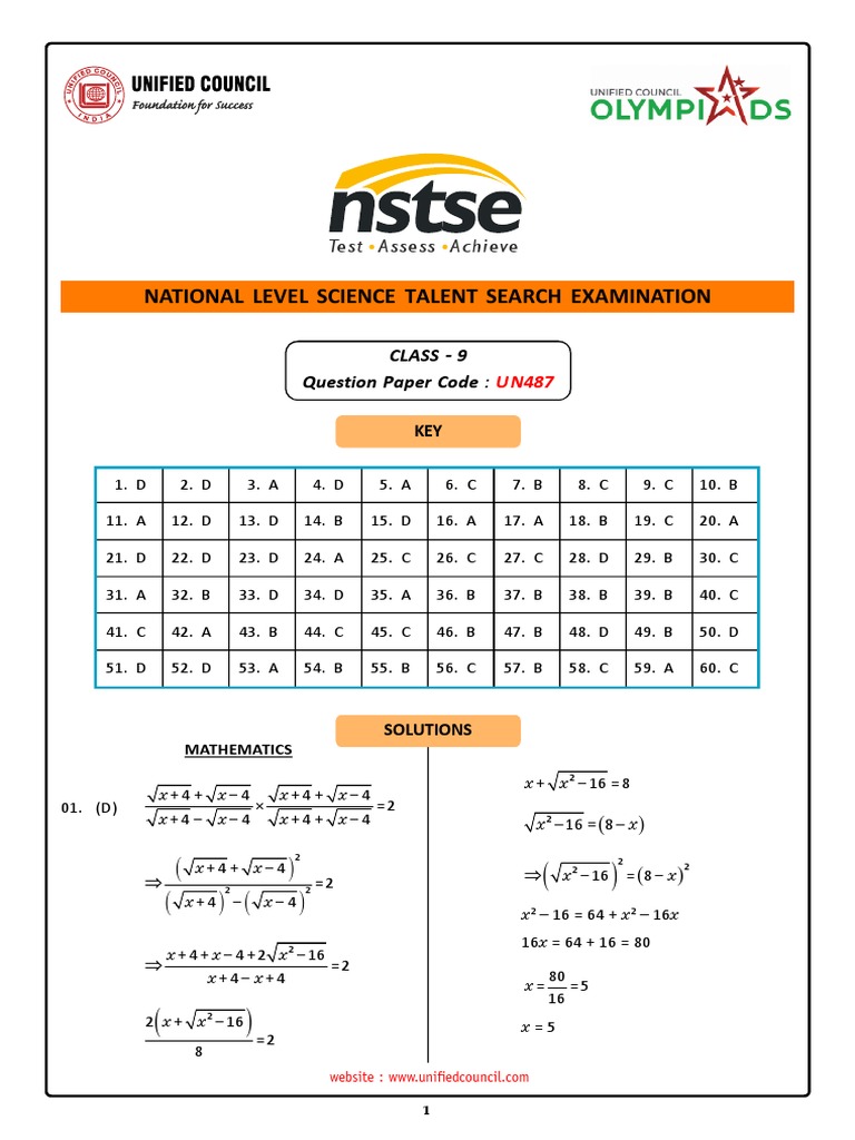 Class 9 National Level Math Exam Solutions | PDF | Force | Acceleration