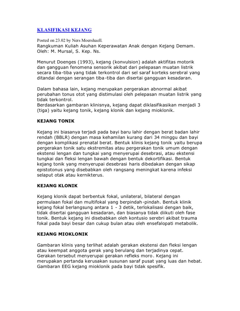 Klasifikasi Kejang | PDF