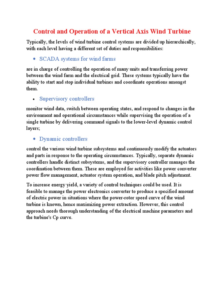 Control and Operation of A Vertical Axis Wind Turbine: SCADA Systems ...