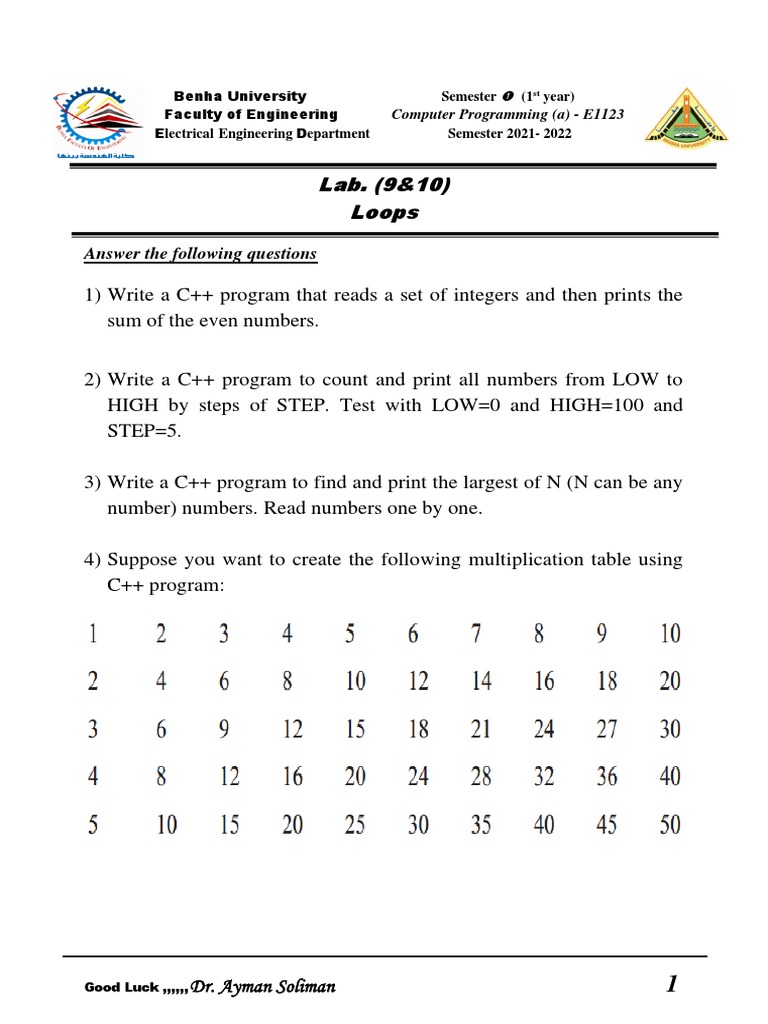 Lab. (9&10) Loops: Answer The Following Questions | Download Free PDF | Numbers | Computer Science