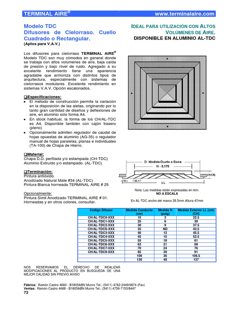 Modelo TDC Difusores de Cielorraso. Cuello Cuadrado o Rectangular | PDF ...