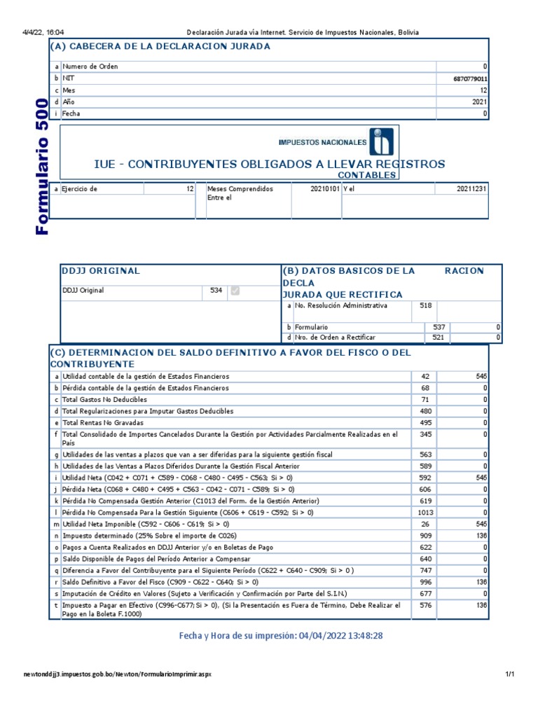 Formulario 500 | Descargar gratis PDF | Contabilidad | Impuestos