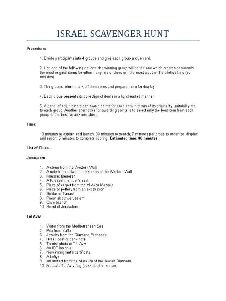 Israel Scavenger Hunt | Download Free PDF | Israel | World Politics