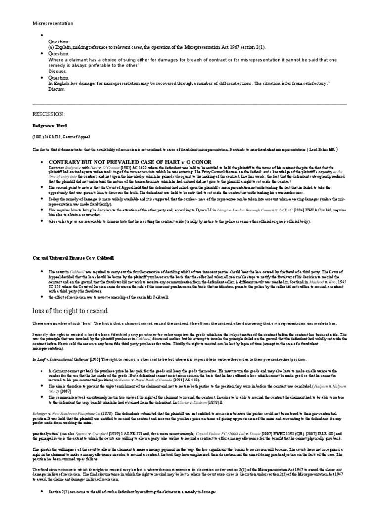 Section 2(2) Misrepresentation Act 1967 | PDF | Misrepresentation | Damages