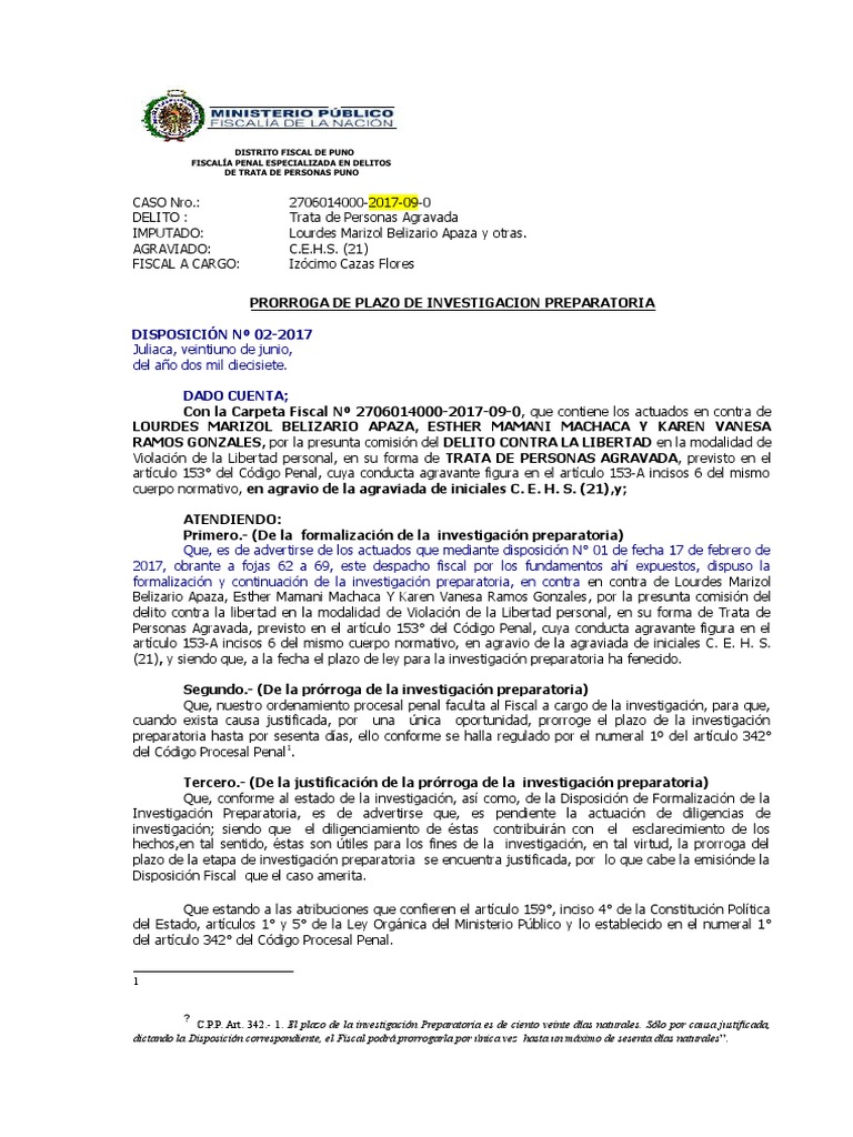 PRORROGA DE PLAZO DE INVESTIGACION PREPARATORIA | PDF | Justicia penal ...