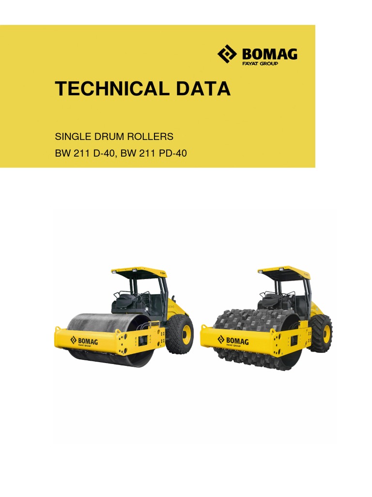 COMPACTING ROLLER - BW211D-40 DATA SHEET (10,2 Ton) | PDF | Diesel ...