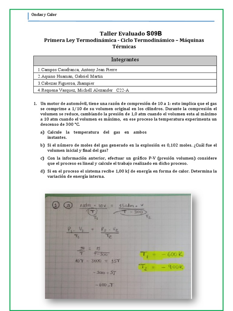 Taller Evaluado S09B OC 2022-2 - Grupal | PDF | Calor | Temperatura Taller Evaluado S09B OC 2022-2 - Grupal | PDF | Calor | Temperatura