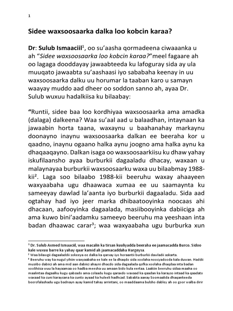 Sidee Waxsoosaarka Dalka Loo Kobcin Karaa | PDF
