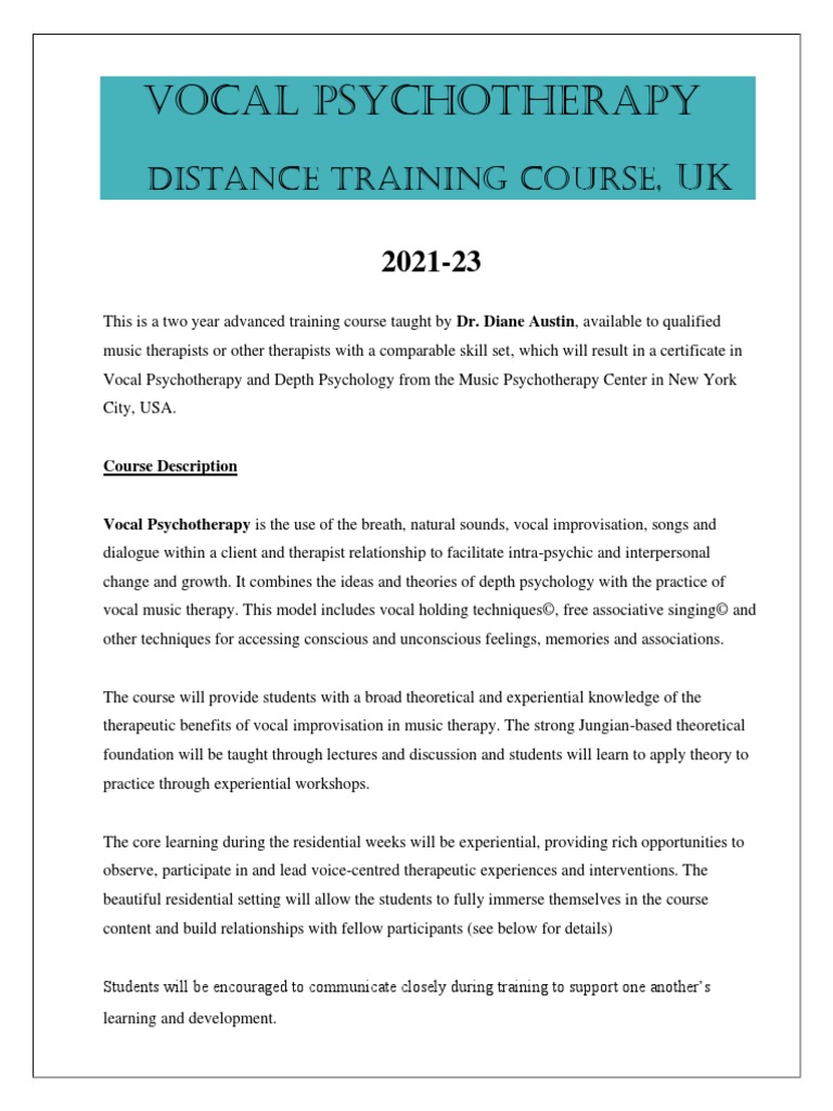 Vocal Psychotherapy Training Course 2021-23 | PDF | Psychotherapy ...