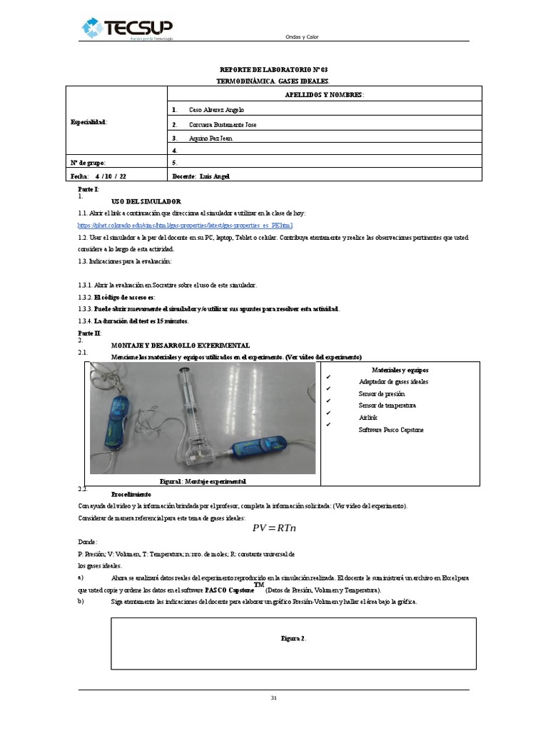 OC - Reporte - Lab03 2020 - c22 | PDF | Gases | Temperatura