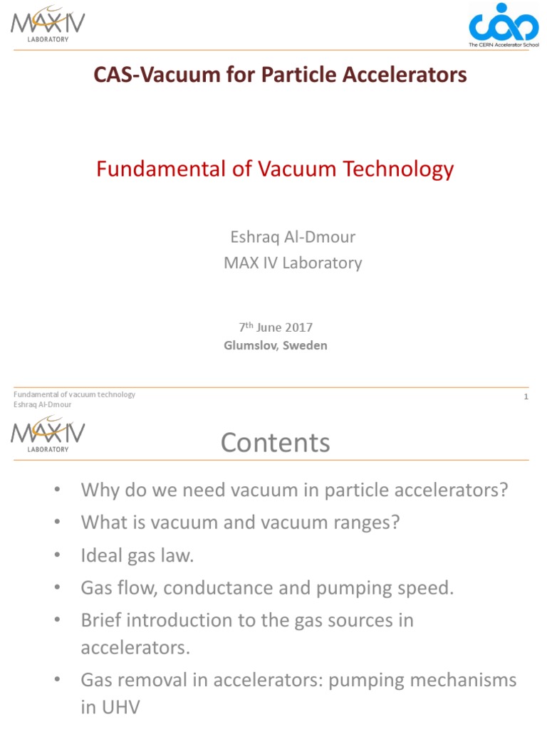 CAS 2017 Fundamental of Vacuum Technology | PDF | Gases | Vacuum
