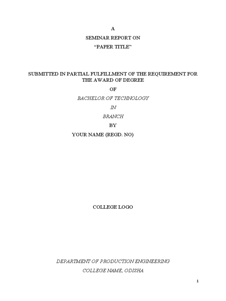 B.tech Seminar Report Format | PDF | Chemical Substances | Physical Sciences