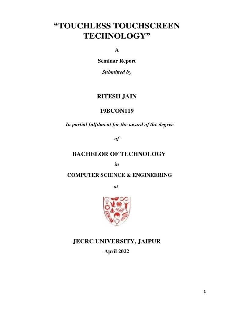 Dokumen - Tips Seminar Report of Touchless Touchscreen | PDF | Touchscreen | Input/Output