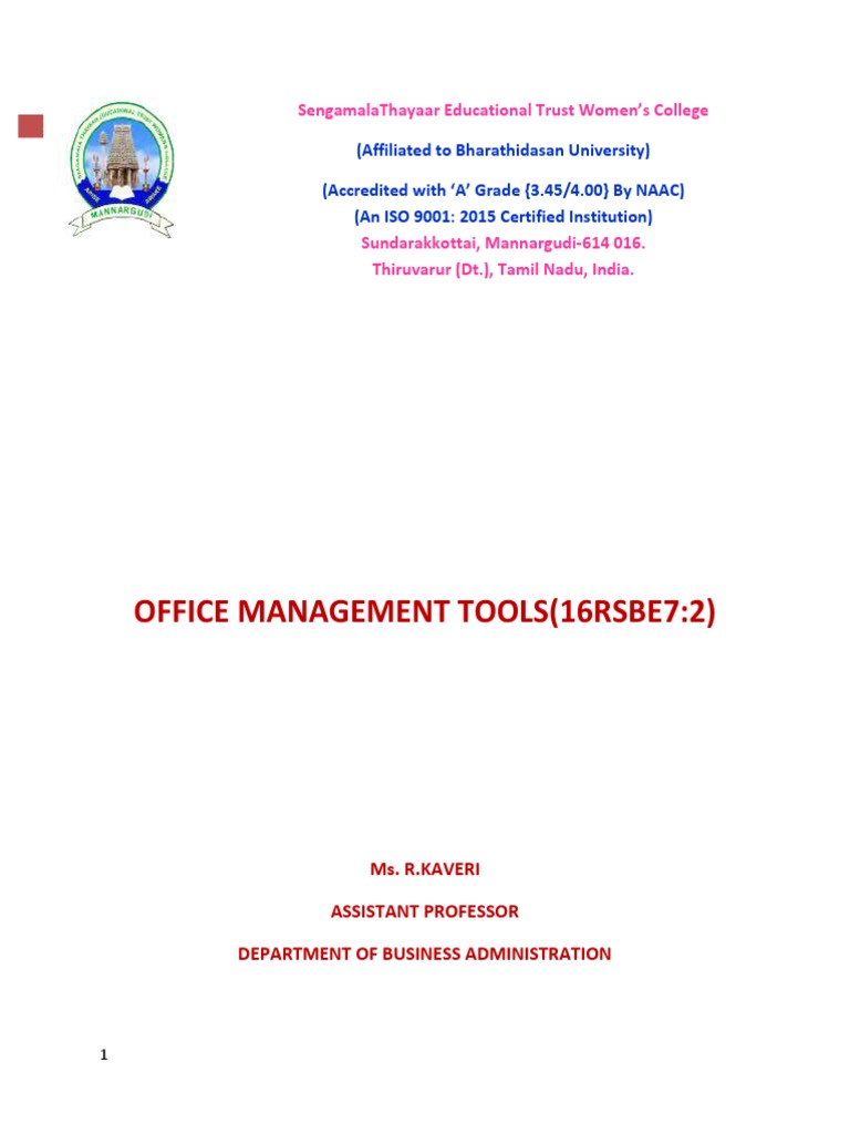 Office Management Tools (16rsbe7:2) : Sengamalathayaar Educational Trust Women'S College | PDF ...