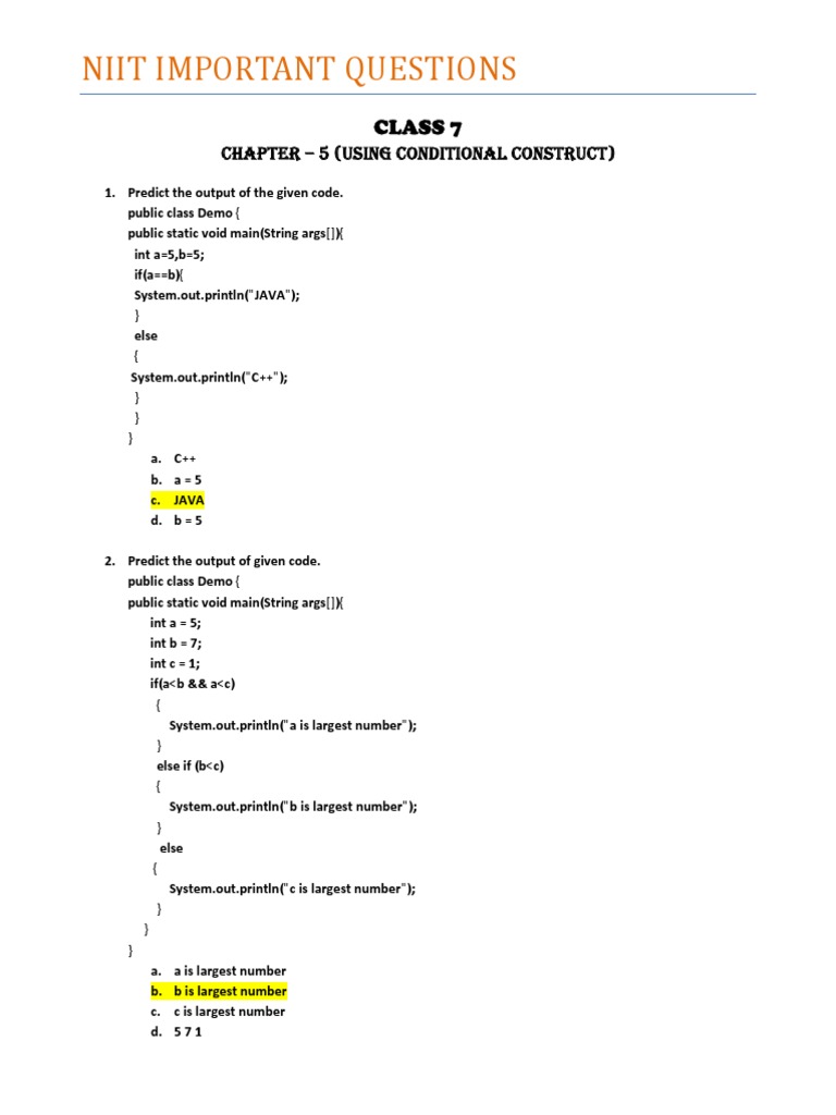 NIIT IMPORTANT QUESTIONS Class 7 Chapter 5 | PDF | Mathematics | Computer Engineering