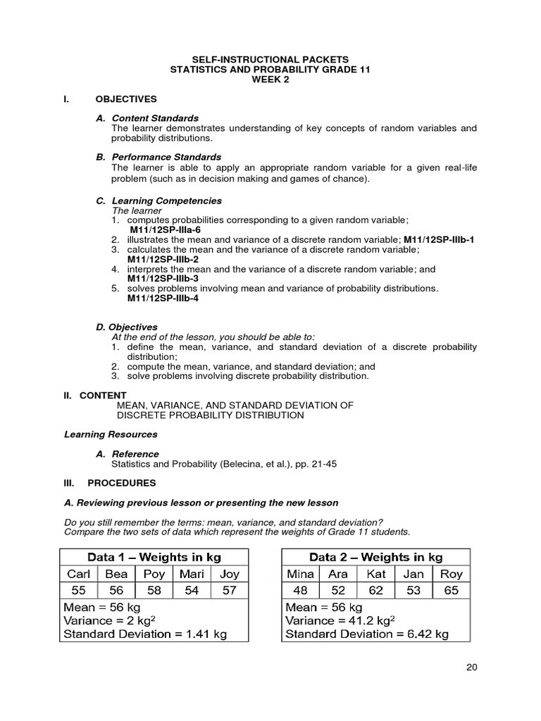 Q3 Statistics and Probability Week 2 | PDF | Variance | Standard Deviation