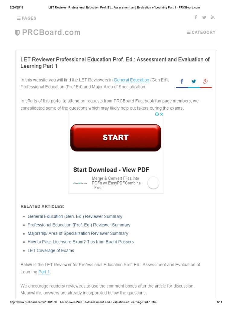 LET Reviewer Professional Education Prof. Ed. - Assessment and Evaluation of Learning Part 1 ...