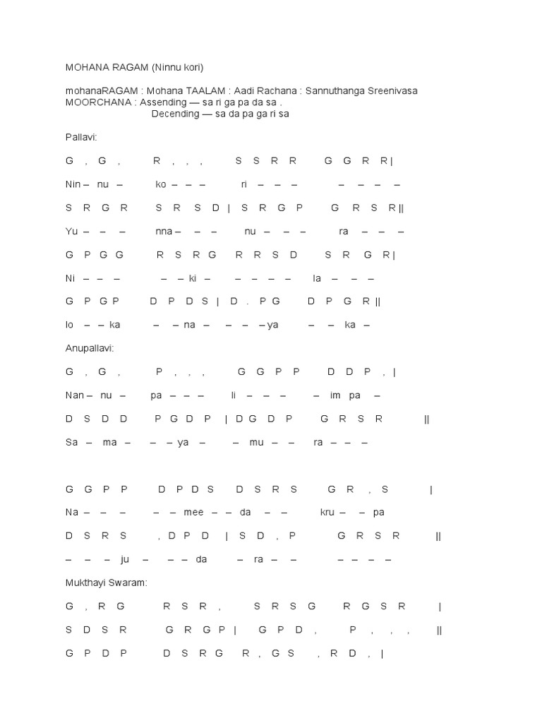Mohana Ragam | PDF | Classical And Art Music Traditions | Melody