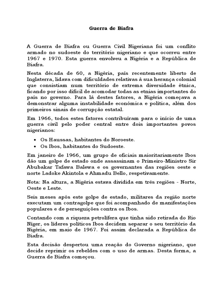 Guerra Biafra Nigéria 1967 1970 | PDF