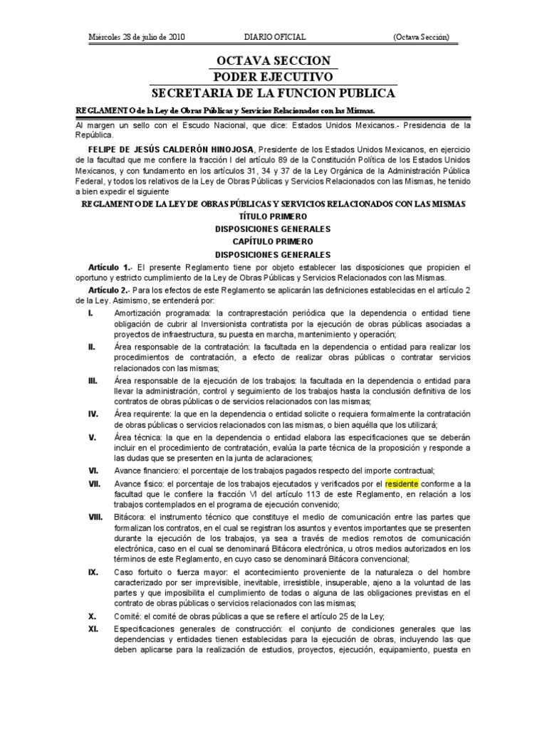Reglamento de Obras Públicas en México | PDF | Presupuesto | Ley de fideicomiso