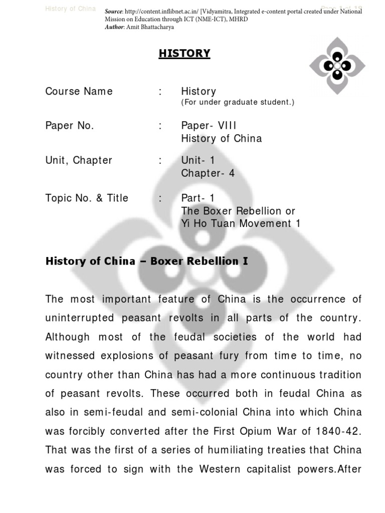 A. Bhattacharya - The Boxer Rebellion I-1 | PDF | China | World Politics