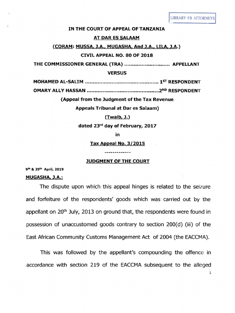 The Commissioner General Tra Vs Mohamed Al Salim & Another Civil | PDF ...