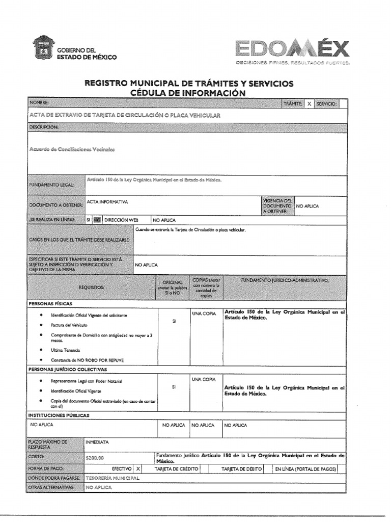Acta de Extravio de Tarjeta de Circulacion o Licencia Vehicular | PDF