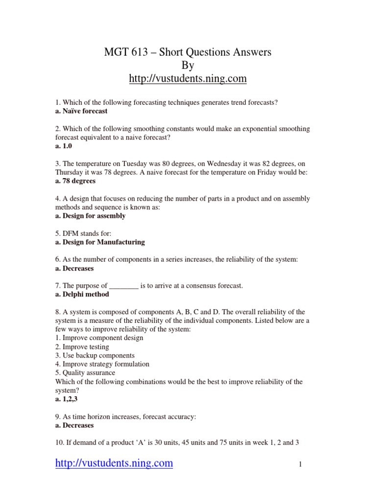 MGT613 Short Answers Questions | PDF | Six Sigma | Benchmarking