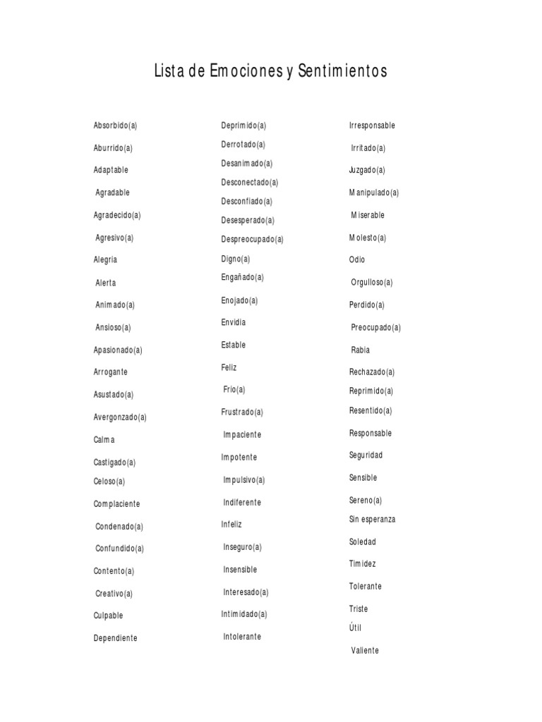 Lista de Emociones y Sentimientos | PDF