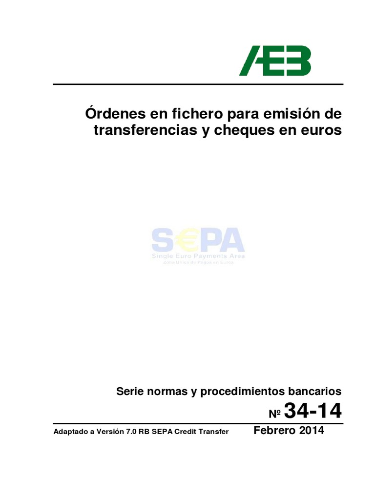Fichero Cuaderno 34 SEPA 14 | PDF | Bancario | Servicios financieros