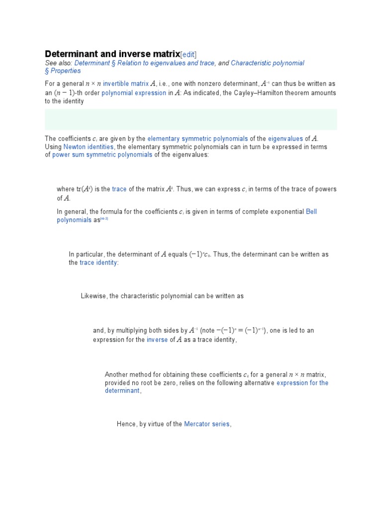 Determinant and Inverse Matrix | Download Free PDF | Determinant ...