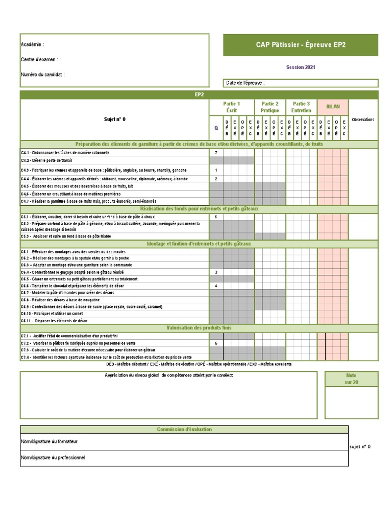 Grille Éval Sujet 0 EP2 | PDF | Cuisine | Nourritures