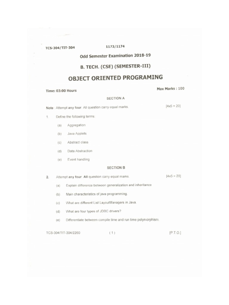 TCS, TIT-304 Object Oriented Prog. | PDF TCS, TIT-304 Object Oriented Prog. | PDF