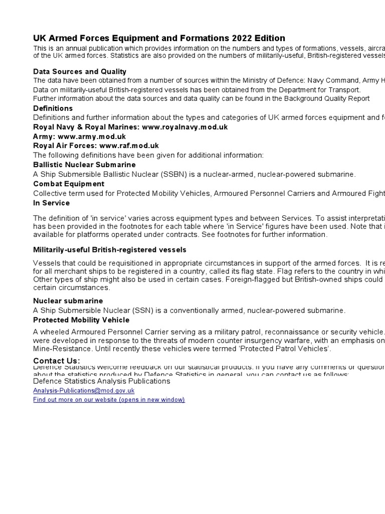 UK Armed Forces Equipment and Formations 2022 Tables | PDF | Regiment ...