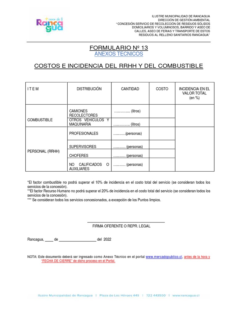 020 Formulario - # - 13 - Costos - e - Inc - de - RRHH - y - Comb | PDF