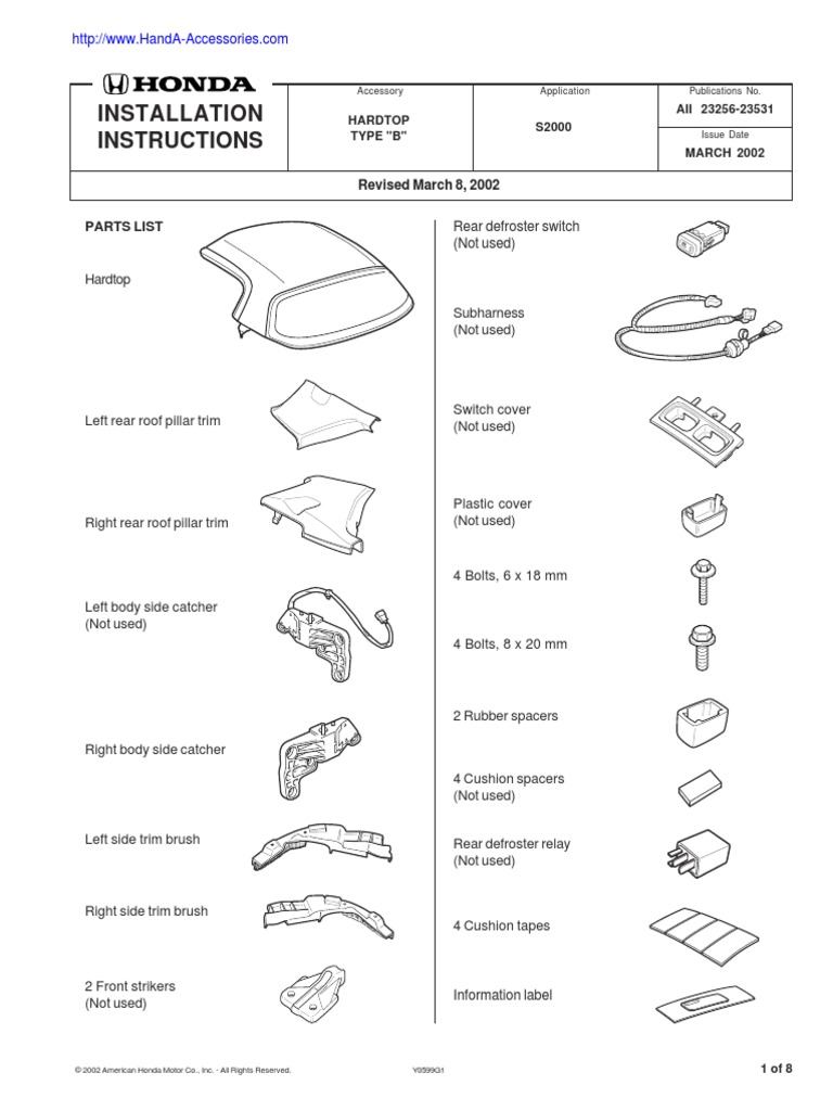 S2000 Hard Top Installation & Adjustment Instructions | PDF ...